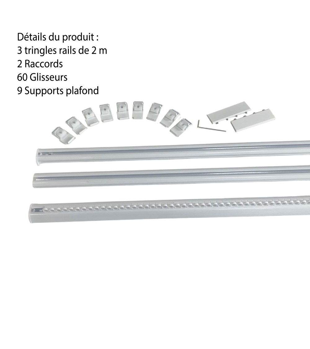 Tringle Rail Rideau Discret 6 m - Aluminium - Fixation Plafond